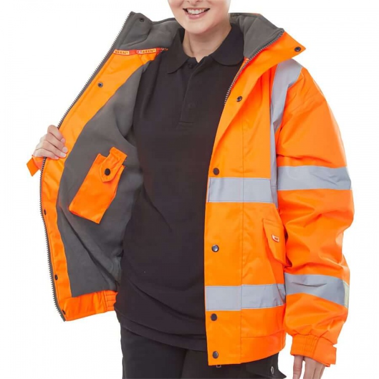 Beeswift CBJFLOR High Visibility Fleece Lined Bomber Jacket RIS-3279-TOM Orange